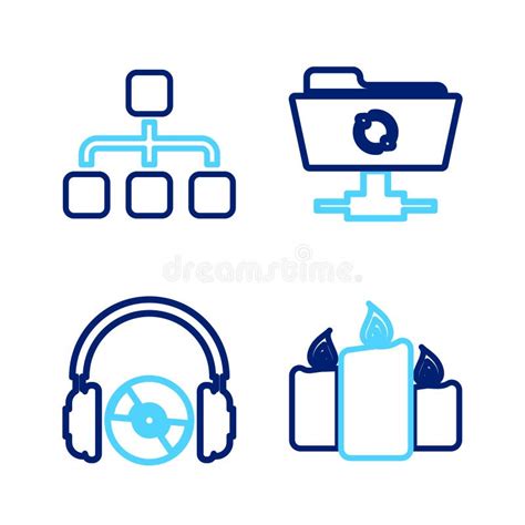 Set Line Burning Candles Headphones Cd Or Dvd Ftp Sync Refresh And Hierarchy Organogram Chart