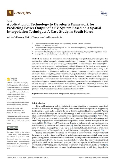 Pdf Application Of Technology To Develop A Framework For Predicting Power Output Of A Pv