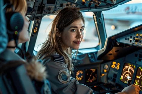 Premium Photo Female Pilot And Copilot Preparing For Takeoff In The