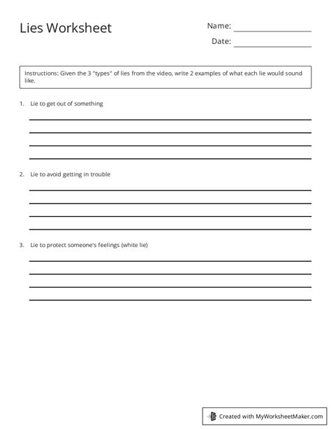 Lies Worksheet My Worksheet Maker Create Your Own Worksheets