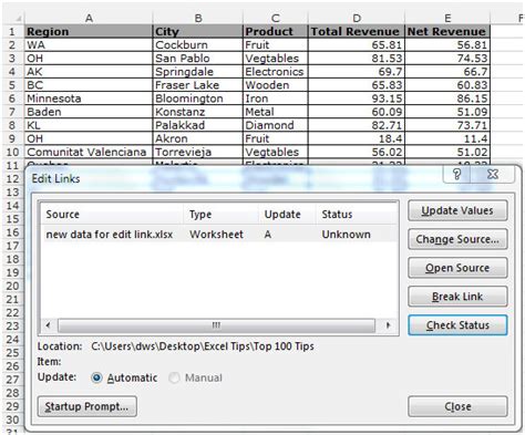 Changing The Source Link In Microsoft Excel 2010