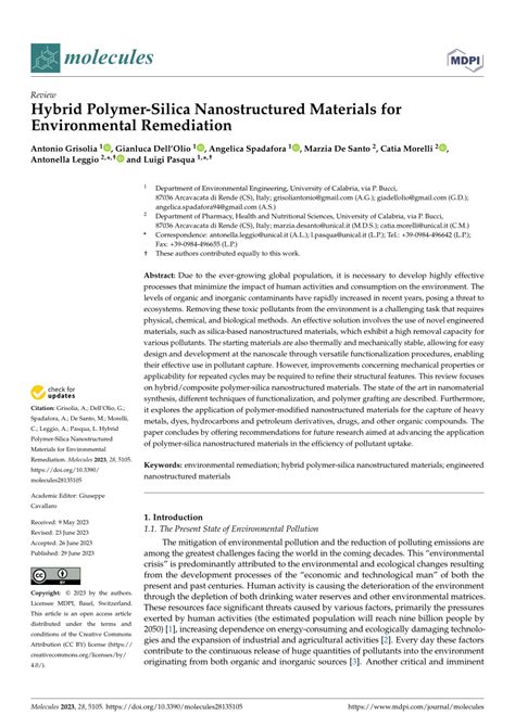 Pdf Hybrid Polymer Silica Nanostructured Materials For Environmental