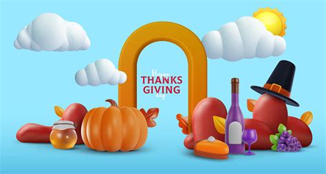 행복한 추수 감사절 휴일 배경입니다 호박 파이 순례자 모자 포도 와인 꿀을 사용한 디자인 구성을 배너 전단지 카드 포스터에 대한