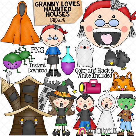 Granny Loves Haunted Houses Clip Art Commercial Use Png Scrappin