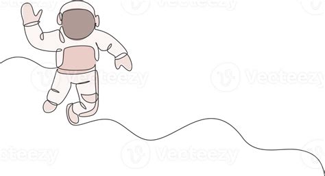 One Single Line Drawing Of Young Astronaut In Spacesuit Flying At Outer Space Illustration