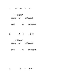 Adding Positive And Negative Integers By Susan Wilder TPT