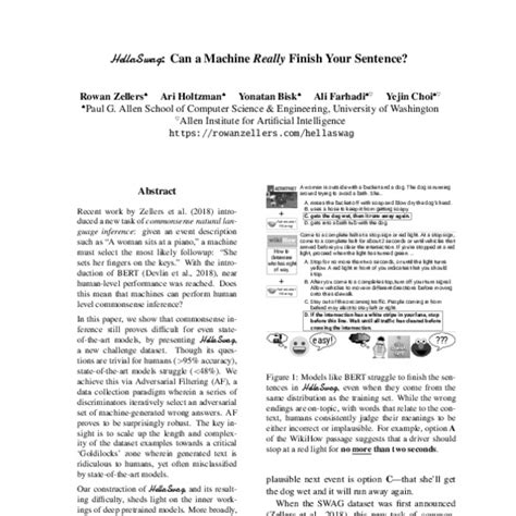 Hellaswag Can A Machine Really Finish Your Sentence Acl Anthology