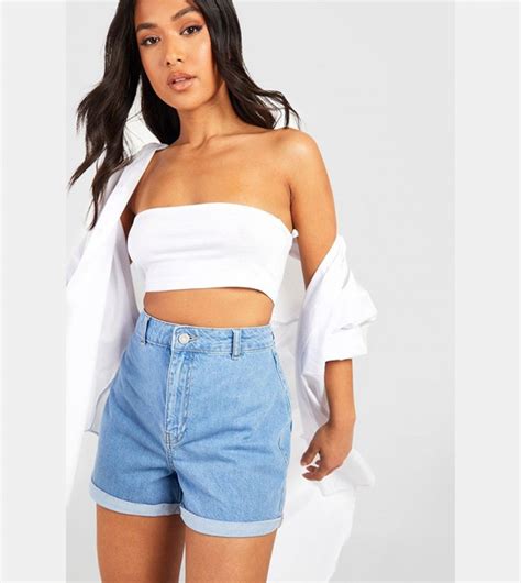 Buy Boohoo Roll Up Disco Denim Shorts In Blue 6thstreet Qatar