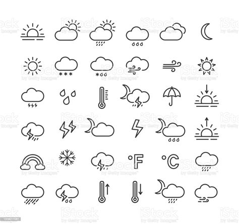 Weather Line Icon Set With Editable Stroke Outline Collection Of Meteorology Symbols Vector