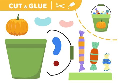 Premium Vector Halloween Pail Or Basket With Sweets Cut And Glue