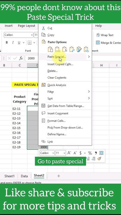 Excel Tips And Tricks Short Excel Shorts Paste Special In Excel Excelshorts Exceltips Youtube