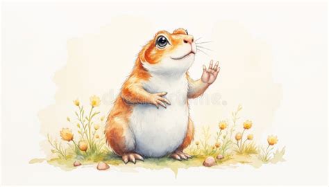 A Cartoonish Drawing Of A Small Brown And White Hamster With A Smile On