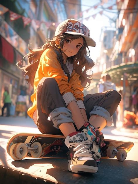Premium Ai Image There Is A Girl Sitting On A Skateboard On The