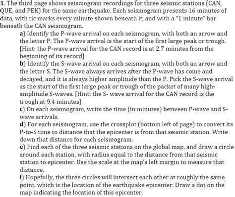 Solved The Third Page Shows Seismogram Recordings For Three Seismic Stations Can Que And Pek