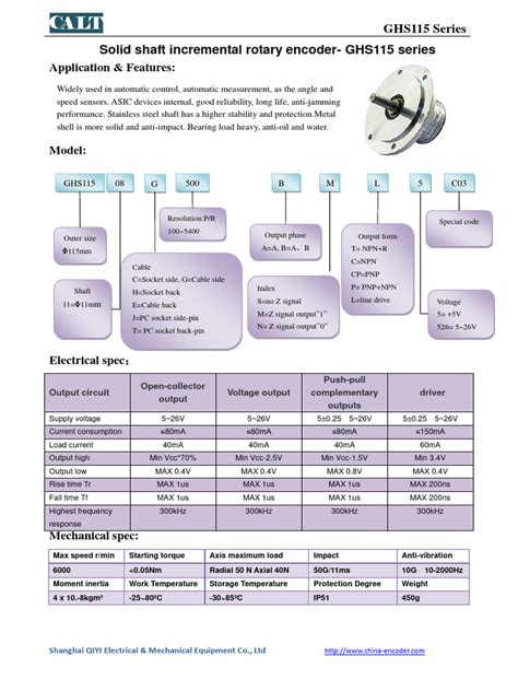 Solid Shaft Encoder Ghs115 Series Pdf Computer Engineering