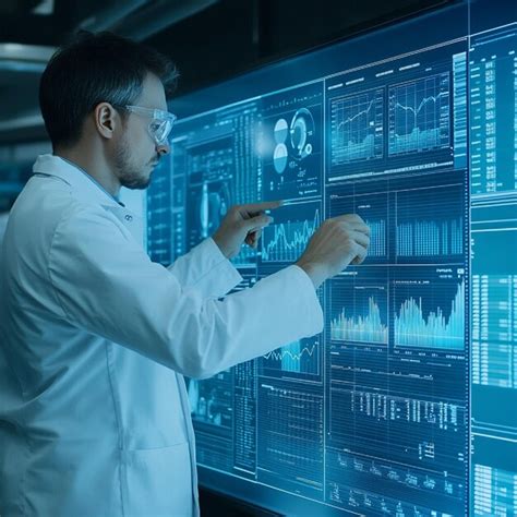 Un Científico Analizando Datos En Una Gran Pantalla Con Gráficos Y
