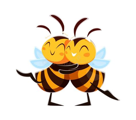 Hugging Honey Bees Couple Cute Cartoon Characters Stock Vector Illustration Of Insect