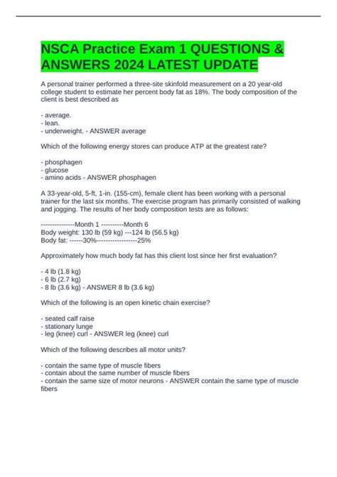 Nsca Practice Exam 1 Questions And Answers 2024 Latest Update Nsca Cpt Stuvia Us
