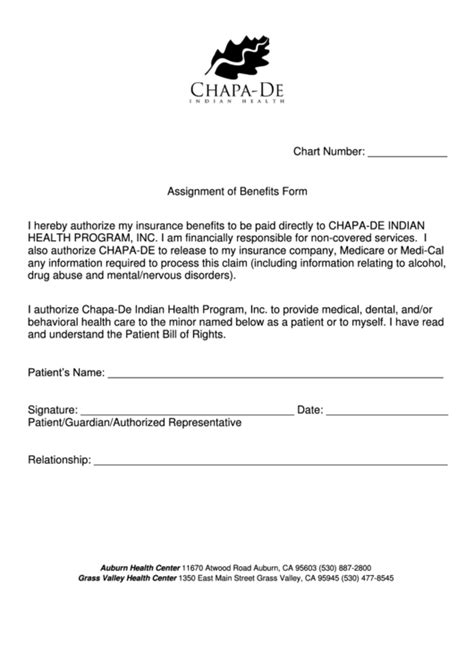 Assignment Of Benefits Form Printable Pdf Download