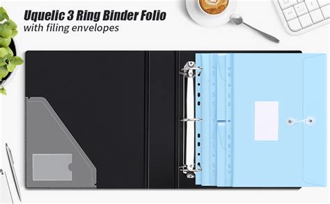 Uquelic File Organiser A4 Ring Binder 3 D Ring File Folder With 10 Expandable Plastic Punched