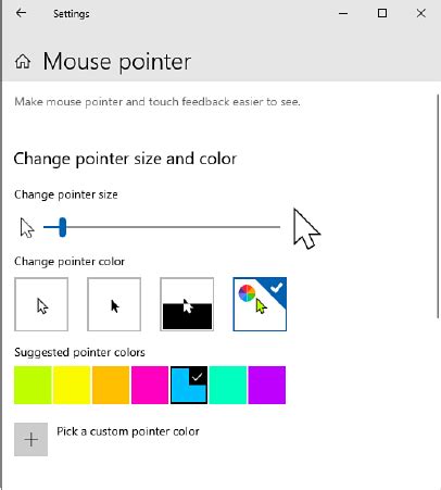This Screenshot Shows A Settings Page Titled Mouse Pointer A Slider