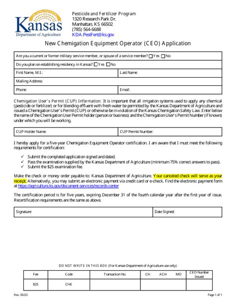 kansas new chemigation equipment operator ceo application fill out