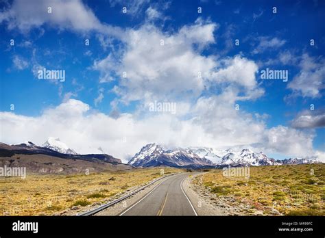 Road To El Chalten Village With Fitz Roy Mountain Range In Background