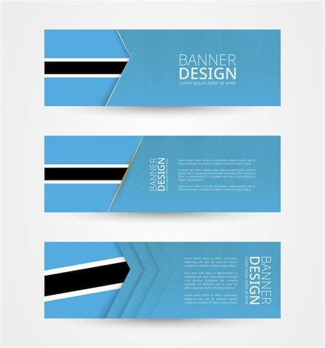Conjunto de três banners horizontais bandeira do botsuana web modelo de design de banner na