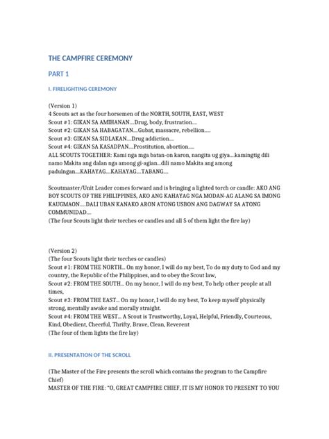 Campfire Ceremony Script Pdf Combustion Fires