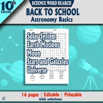 Astronomy Basics Word Search Back To School 10th Grade Science Review