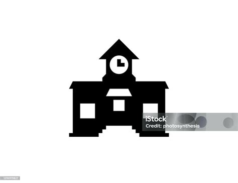 Ikon Vektor Sekolah Simbol Datar Gedung Sekolah Terisolasi Ilustrasi