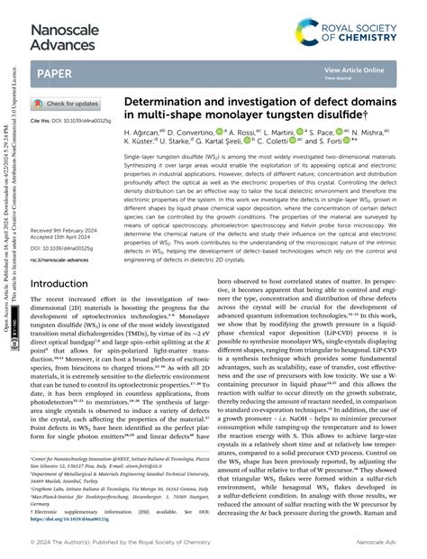 Pdf Determination And Investigation Of Defect Domains In Multi Shape Monolayer Tungsten Disulfide