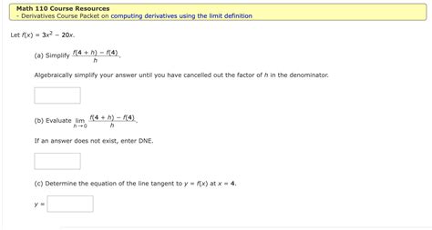 solved math 110 course resources derivatives course packet