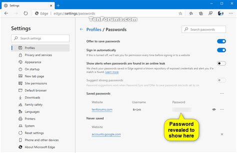 how to view saved passwords for sites in microsoft edge chromium