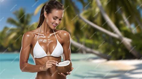 Premium Photo Beautiful Tanned Fit Caucasian Woman Bronze Shiny Skin