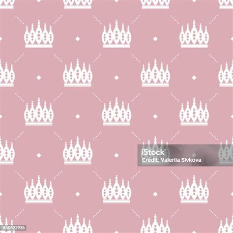 분홍색 배경에 흰색 왕관과 함께 복고 스타일에서 완벽 한 패턴입니다 벽지 패턴 채우기 웹 페이지 배경 표면 질감에 대 한 사용할 수 있습니다 벡터 일러스트입니다 공주에 대한