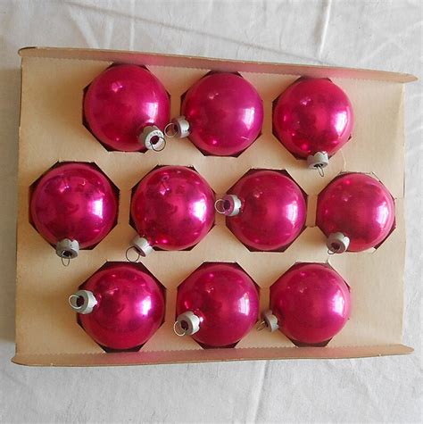 10 Mercury Glass Coby Christmas Ornaments Dark Pink Hand Blown Etsy