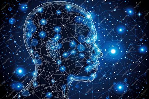 Digital Mesh Network With Human Profile Illustrating Cognitive Functions And Neural Pathways