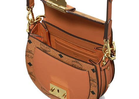 Mcm Patricia Shoulder Bag Visetos Leather Mini Cognac In Coated Canvas
