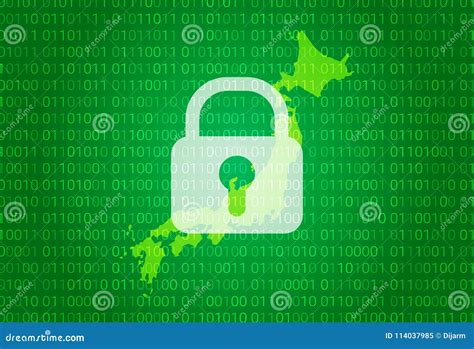 Map Of Japan Illustration With Lock And Binary Code Background