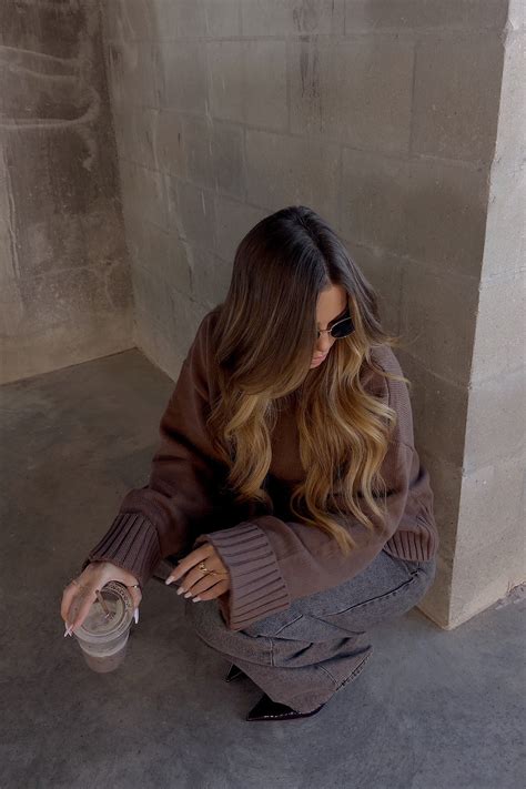 Folded Sleeve Knitted Sweater Brown Na Kd