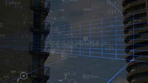 Animation Of Mathematical Equations And Grid Lines Overlaying