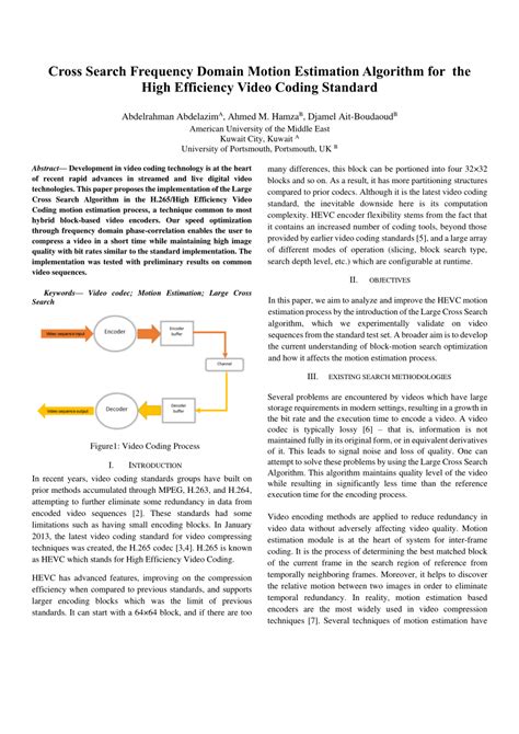 pdf cross search frequency domain motion estimation algorithm for the