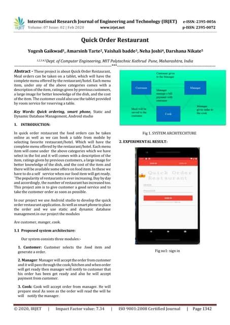 Irjet Quick Order Restaurant Pdf