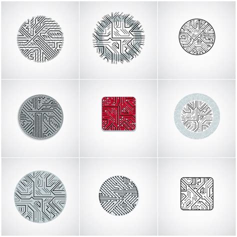 premium vector set of vector technology cpu designs with square and circular microprocessor