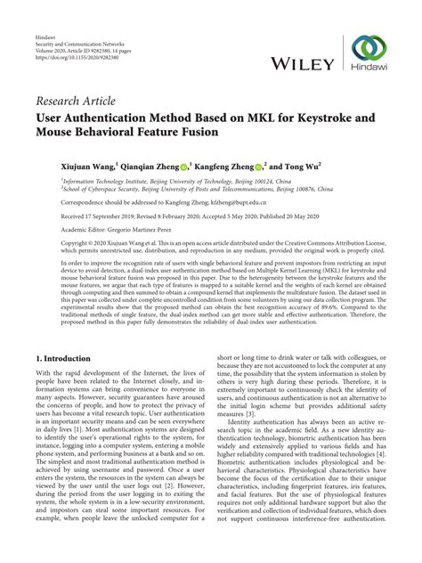 Pdf User Authentication Method Based On Mkl For Keystroke And Mouse