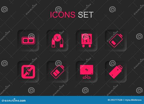 Set Battery Charge Magnet Electrical Outlet Smart Tv Panel And No Lightning Icon Vector