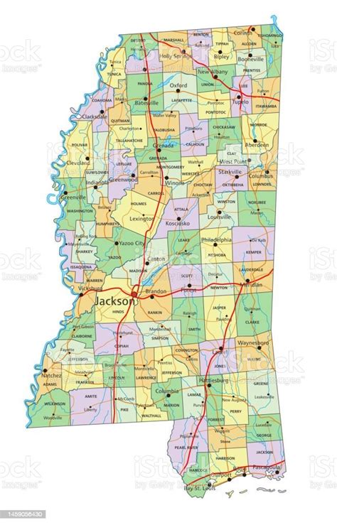 Mississippi Highly Detailed Editable Political Map With Labeling