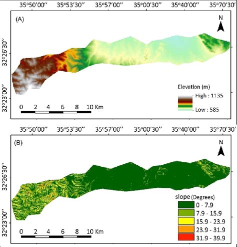 Srtm 30m Digital Elevation Model A And The Generated Slope B Of