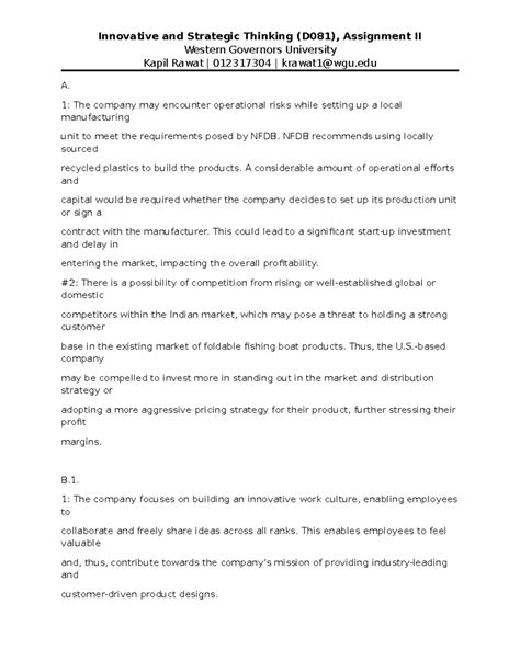 Innovative And Strategic Thinking Task Ii Western Governors